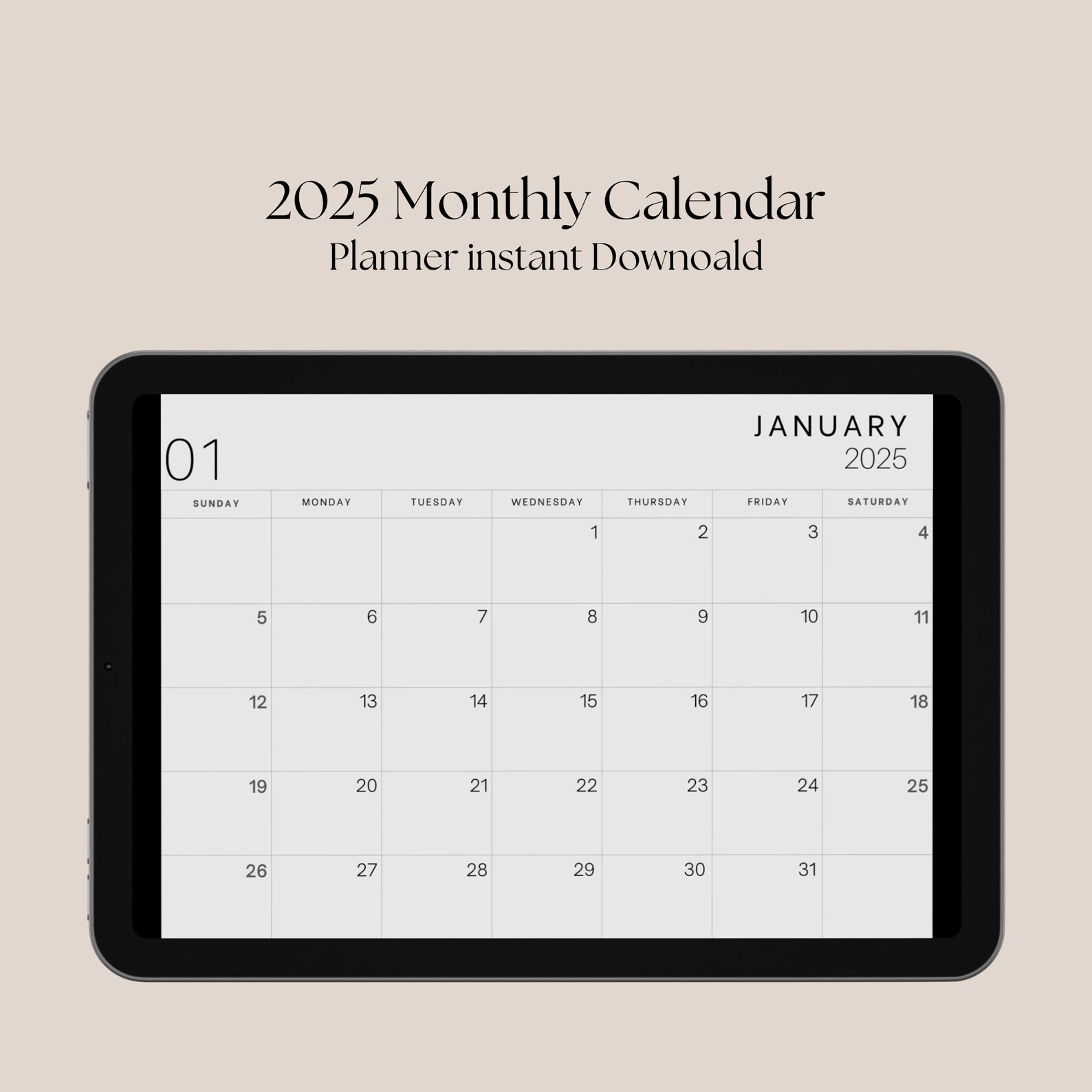 2025 Monthly Calendar Printable Minimalist Monthly Planner Instant ...