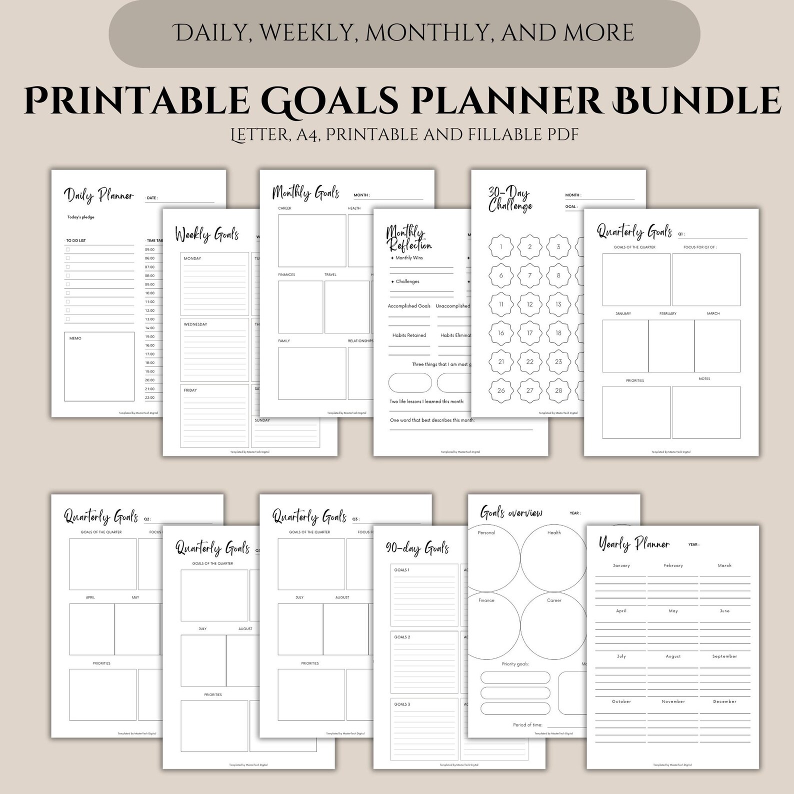 12 Goals Setting Planner Printable Worksheets Bundle: Daily, Weekly ...