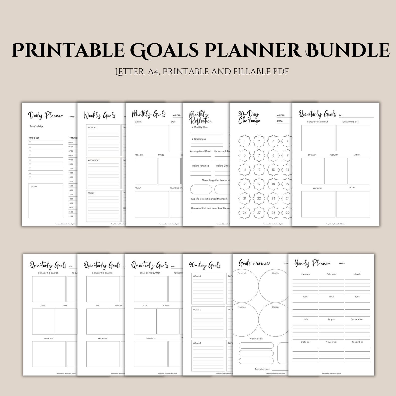 12 Goals Setting Planner Printable Worksheets Bundle: Daily, Weekly ...