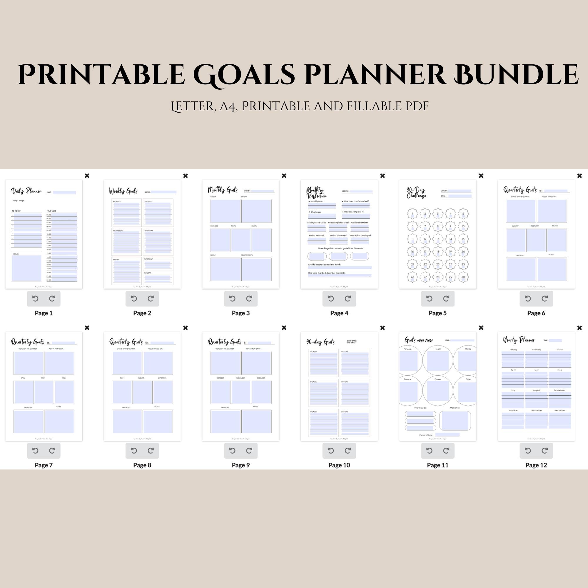 12 Goals Setting Planner Printable Worksheets Bundle: Daily, Weekly ...