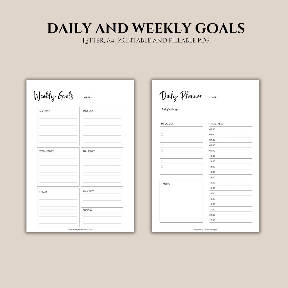 12 Goals Setting Planner Printable Worksheets Bundle: Daily, Weekly ...