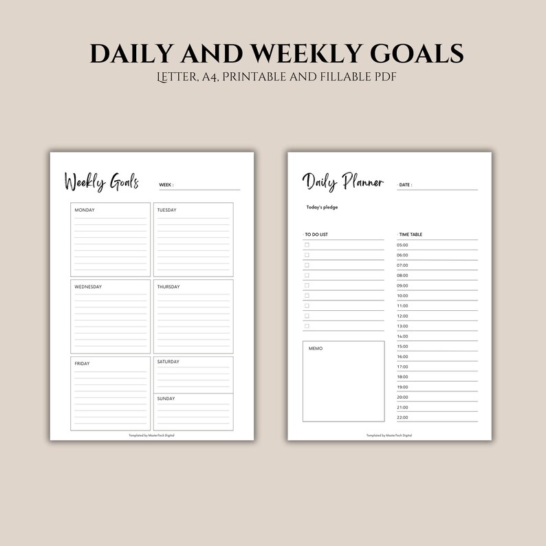 12 Goals Setting Planner Printable Worksheets Bundle: Daily, Weekly ...