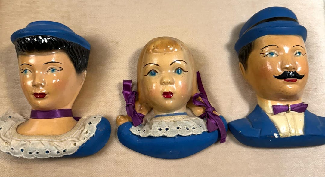 Vintage Plaster Family Wall Decor From the 40s-50s. Father, Mother, and ...