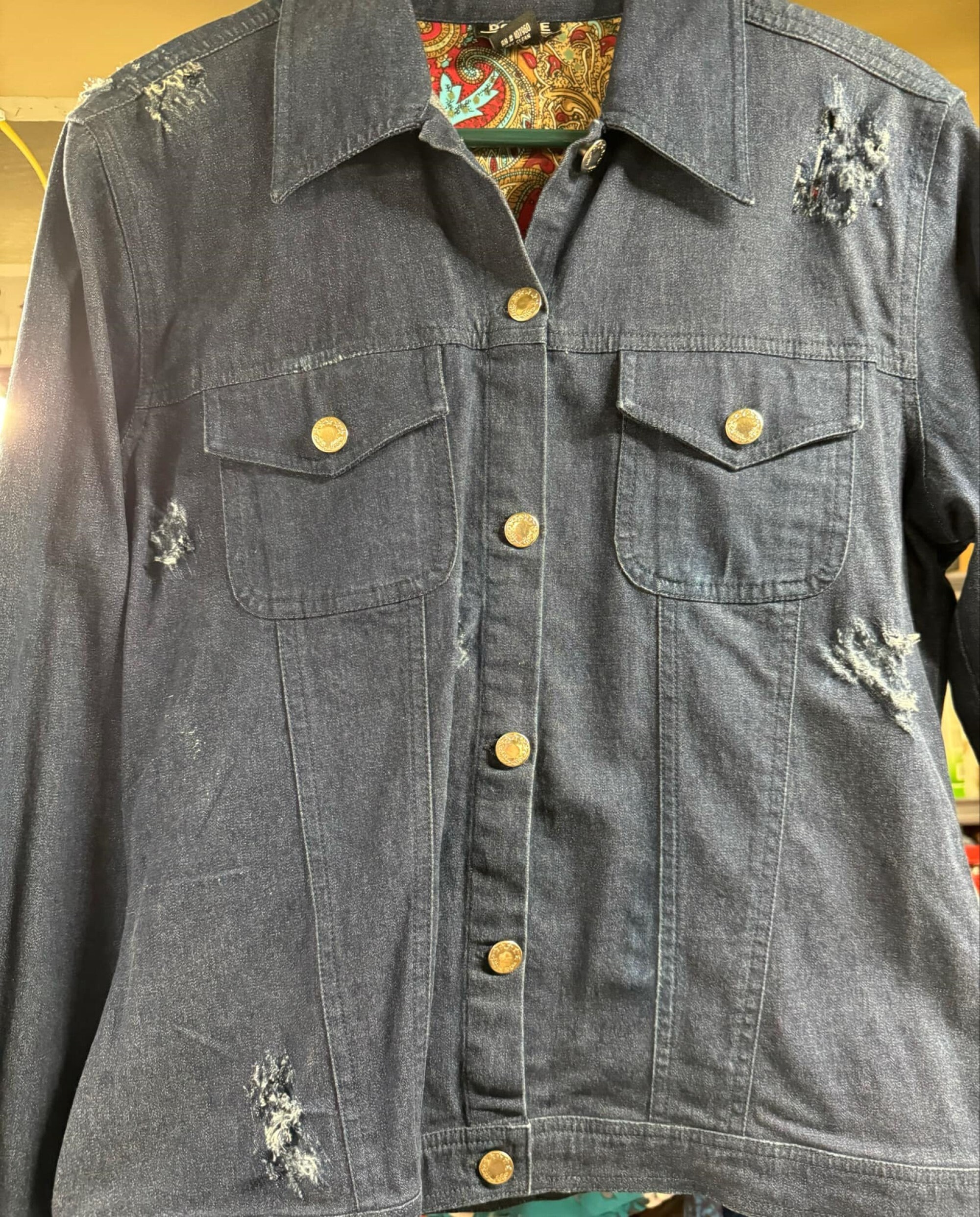 Distressed Ladies Blue Denim Jacket, Dolce Brand, Size Large. Cowboy ...