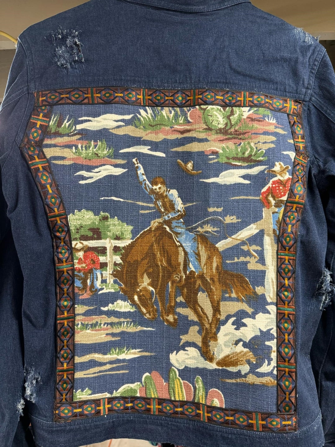 Distressed Ladies Blue Denim Jacket, Dolce Brand, Size Large. Cowboy ...