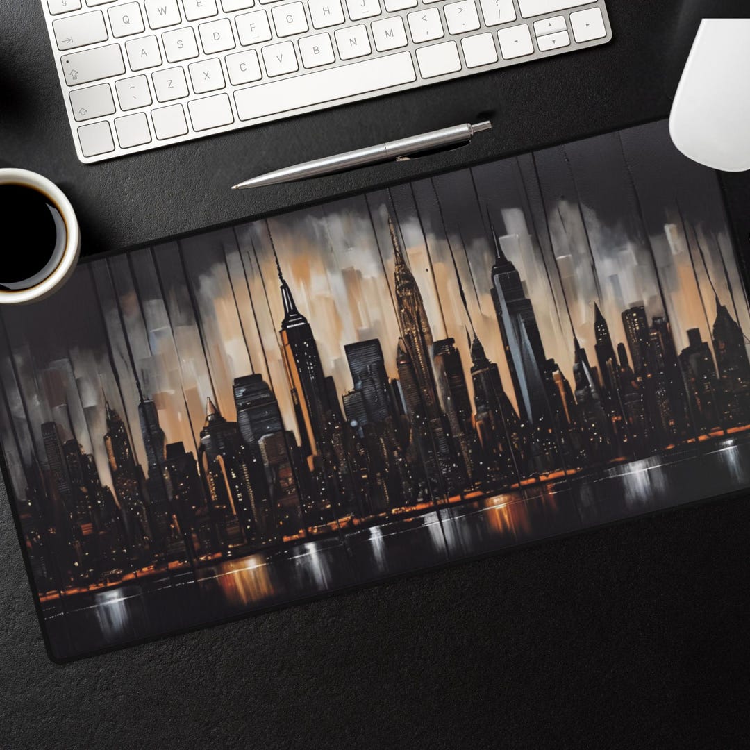 City Skyline Desk Mat, Modern Office Decor, Urban Graffiti Art Decor ...