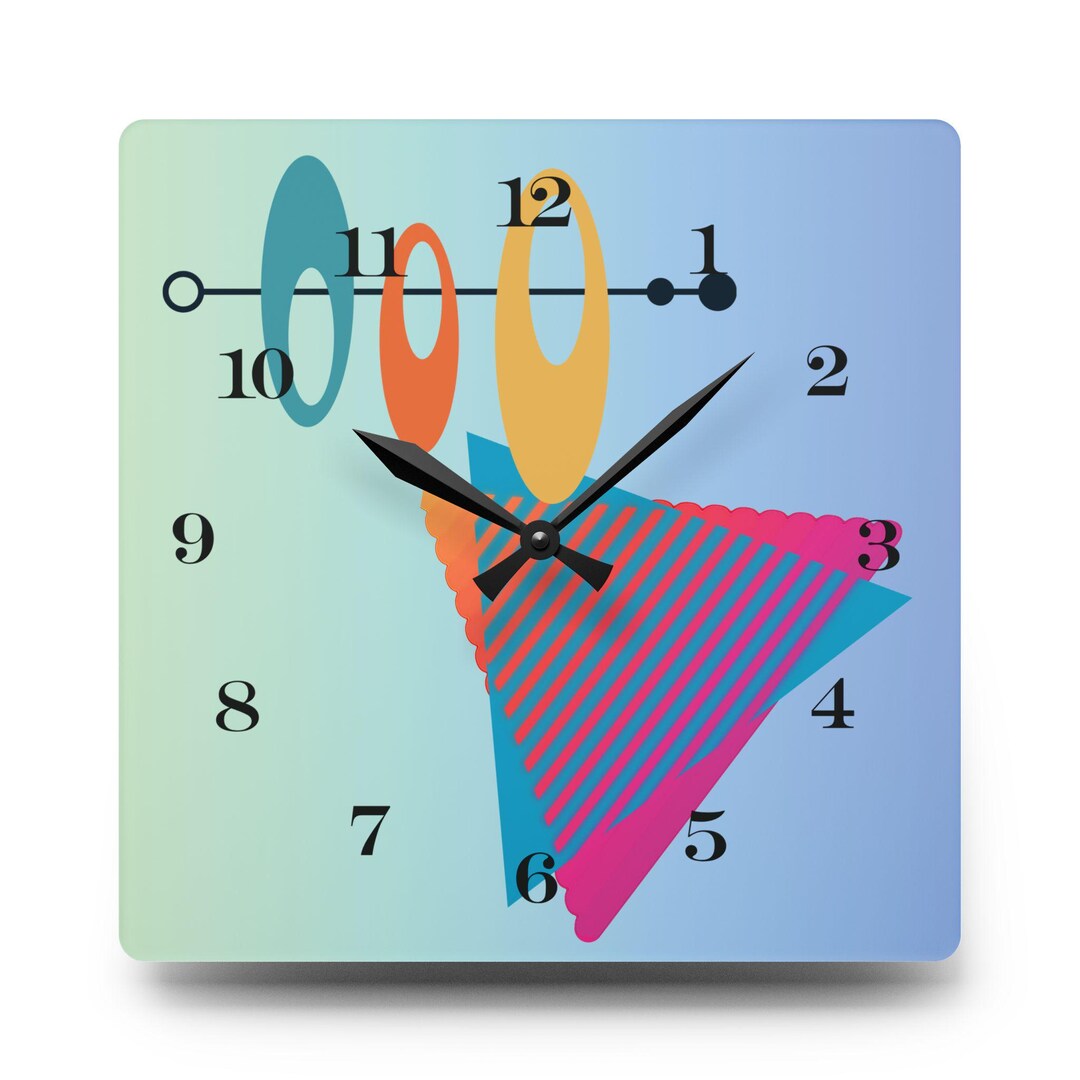 Funky Wall Clock, Retro Clock Wall Decor, Vintage Acrylic Clock, Mid ...