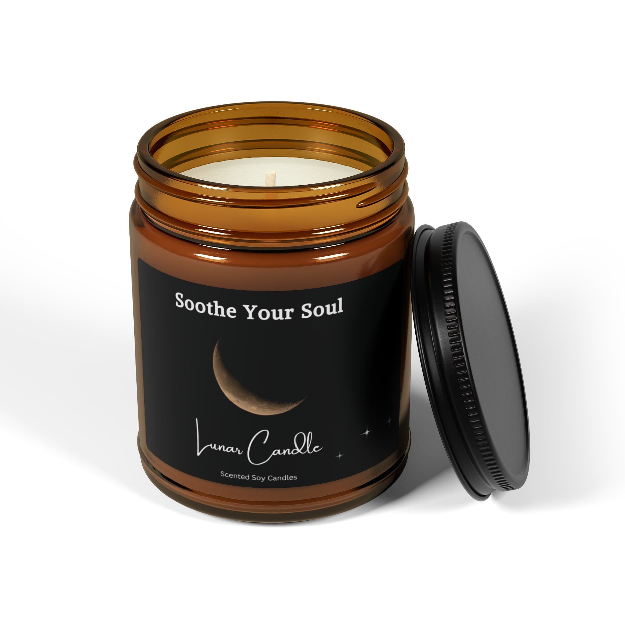 Soothe Your Soul Scented Lunar Candle: Amber Glass, Soy Wax - Etsy