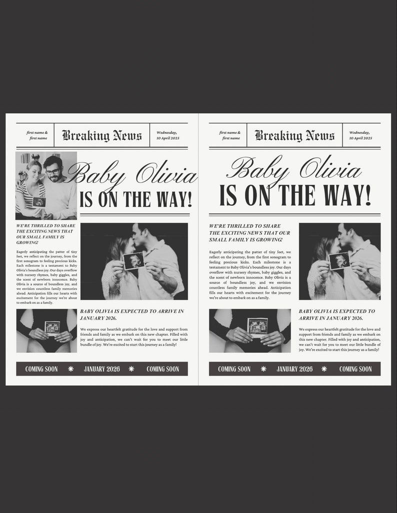 Customizable Canva Newspaper Announcement Templates Birth, Wedding ...