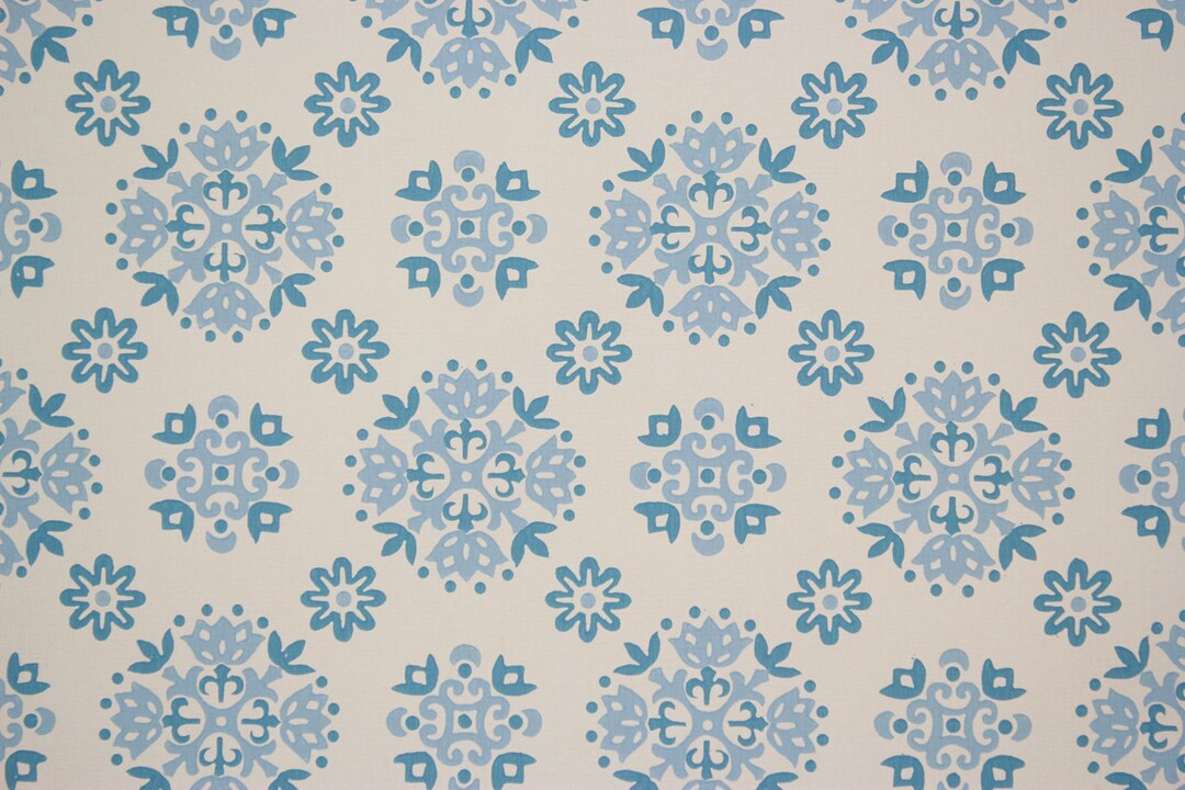 1960s Vintage Wallpaper Blue Geometric on White by the Yard - Etsy