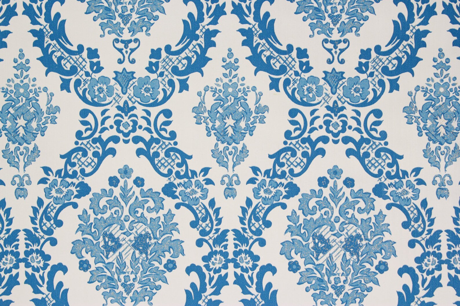 1970s Vintage Wallpaper Retro Vinyl Blue Damask Silver Glitter | Etsy
