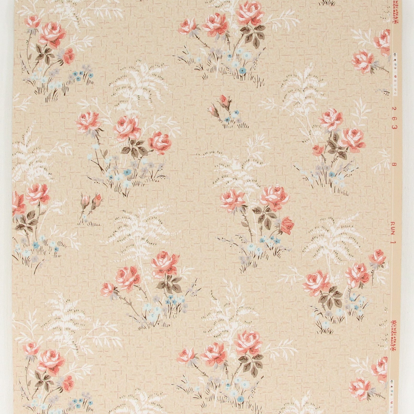 1940s Vintage Wallpaper - Pink Roses on Beige, Sold by the Yard - Etsy