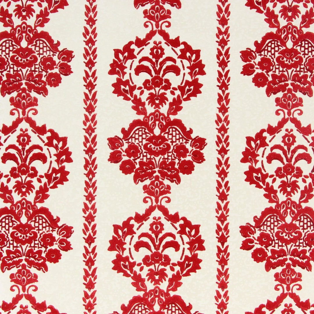 1970s Retro Vintage Wallpaper - Red Flock Design on White, Sold by the ...