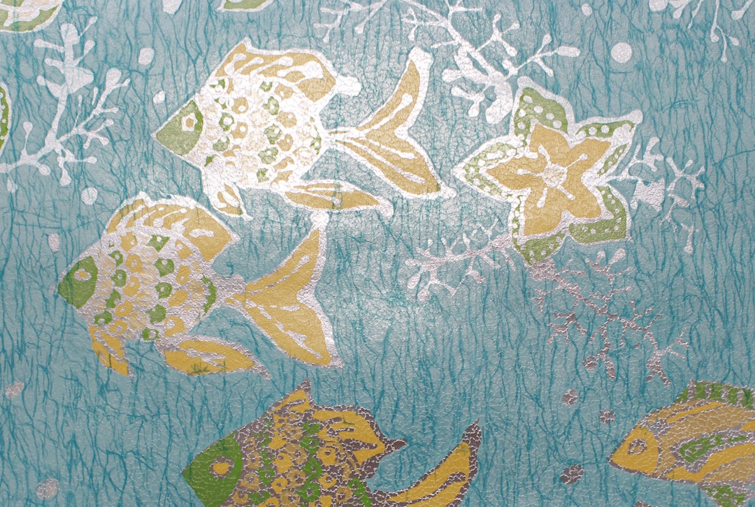 1970s Vintage Wallpaper Retro Vinyl Fish on Blue and Silver - Etsy