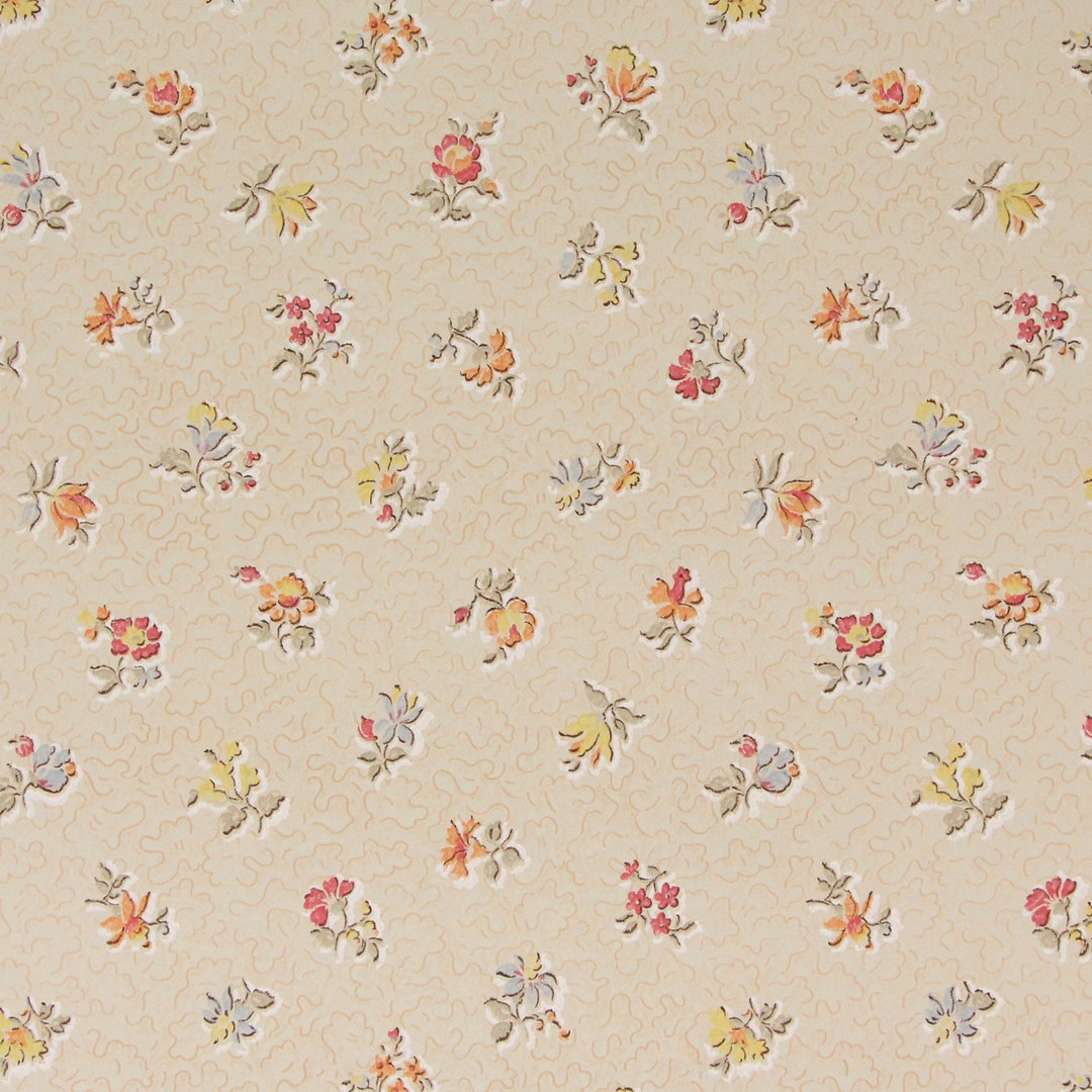 1920s Antique Vintage Wallpaper - Small Flowers on Beige, Sold by the ...