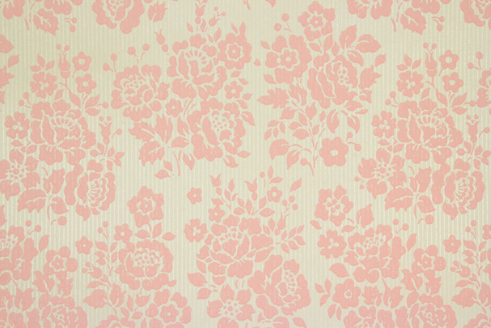 1960s Vintage Wallpaper Pink Rose Bouquets on White by the | Etsy