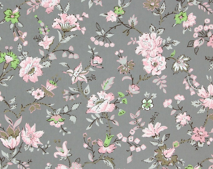 1940s Vintage Wallpaper Pink Flowers and Roses on Gray by the Yard - Etsy
