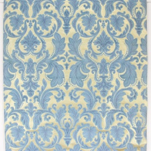 1970s Retro Vintage Flock Wallpaper - Blue Damask Design on Gold, Sold ...