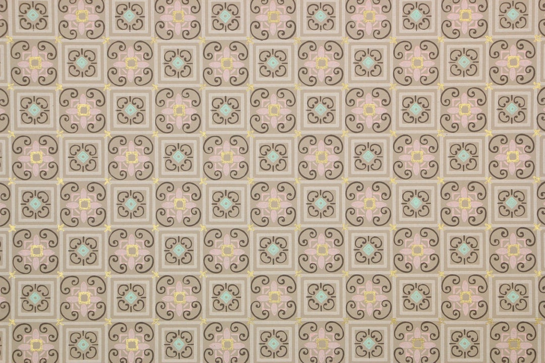 1950s Vintage Wallpaper Pink Aqua and Gold Metallic Geometric - Etsy