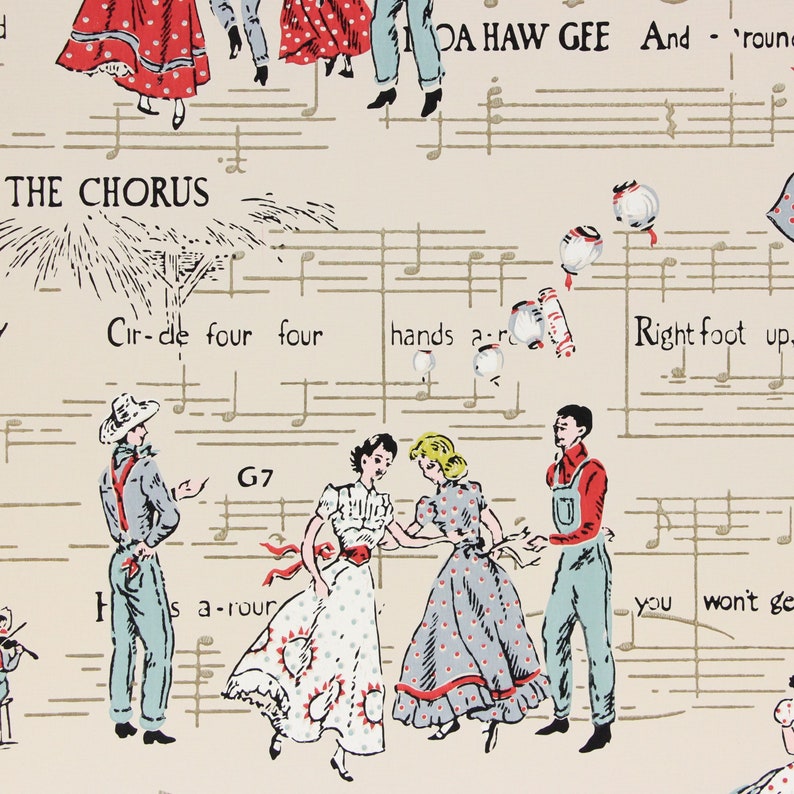 1940s Vintage Wallpaper Square Dance Couples Do-si-do by the - Etsy