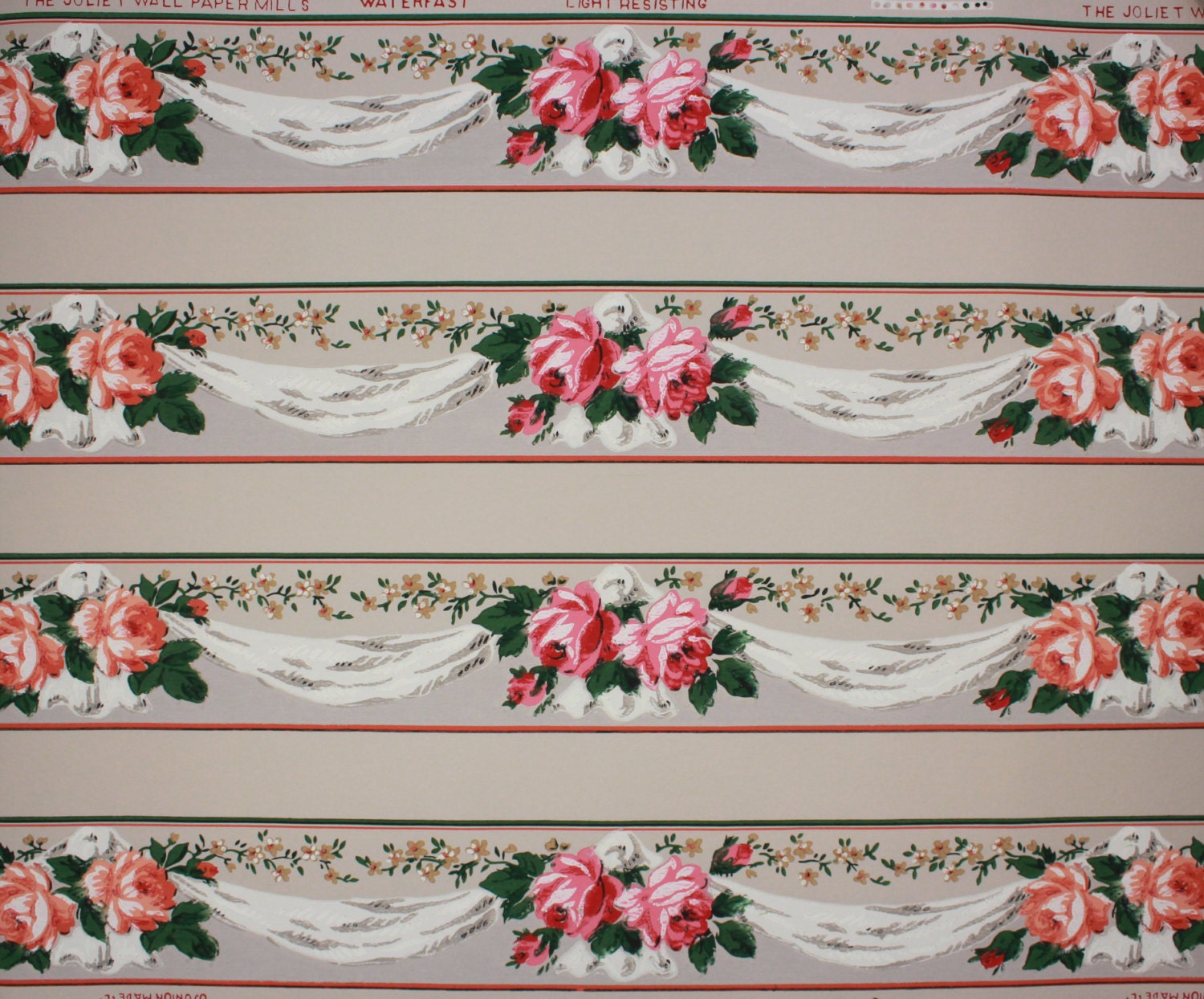 1940s Vintage Wallpaper Border Pink and Orange Roses With - Etsy