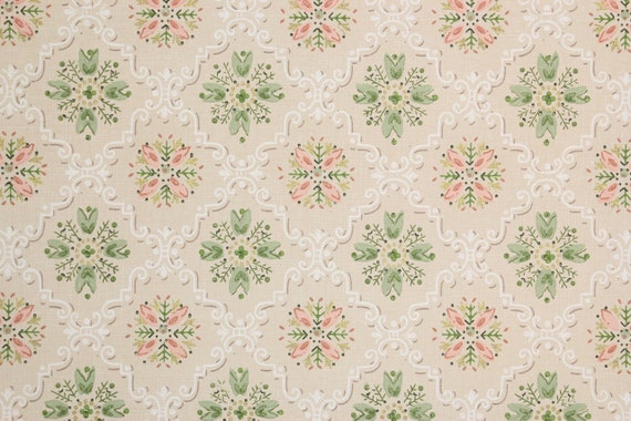 1940's Vintage Wallpaper Pink and Green Geometric on Beige | Etsy