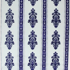 1970s Retro Vintage Wallpaper - Blue Flock Damask on Blue, Sold by the ...