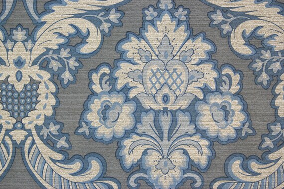 1970s Retro Vintage Wallpaper Blue Floral Damask on Vinyl by - Etsy