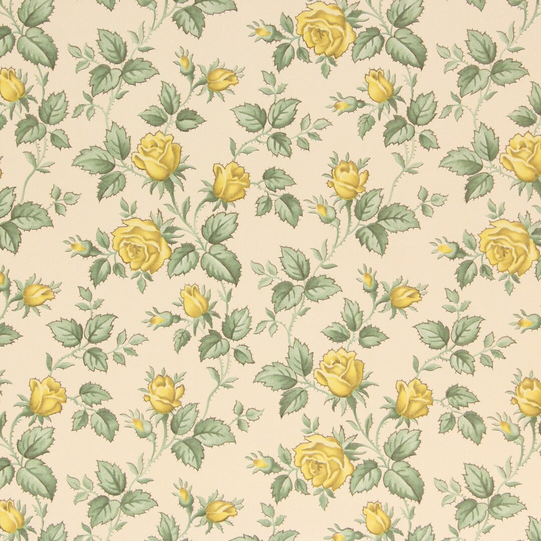 1930s Vintage Wallpaper - Yellow Roses on off White, Sold by the Yard ...