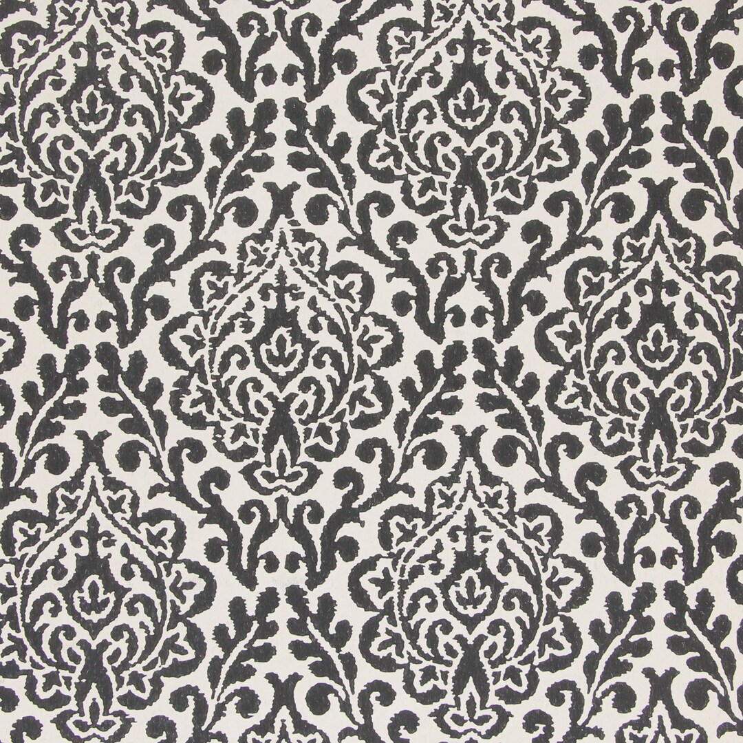 1960s Vintage Wallpaper - Black Damask Design on Textured White ...