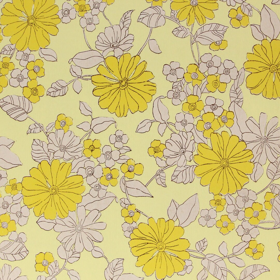 1960s Retro Vintage Wallpaper - Yellow and White Flowers on Yellow ...