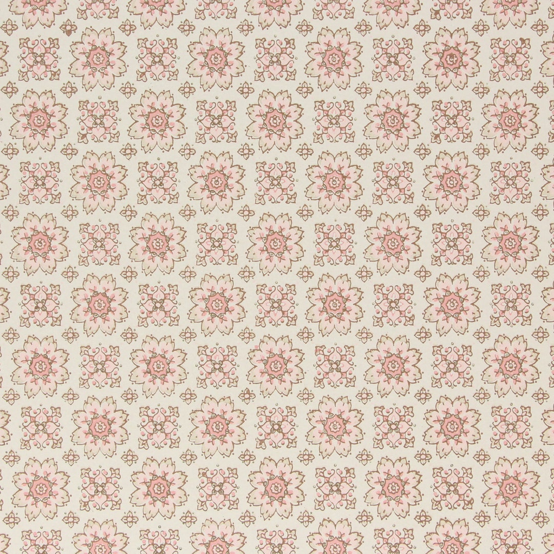 1950s Vintage Wallpaper Pink Floral Geometric on Off-white, Sold by the ...