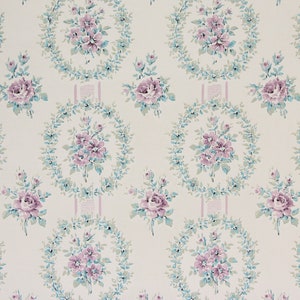 1960s Vintage Wallpaper - Purple Roses Blue and Purple Flowers, Sold by ...