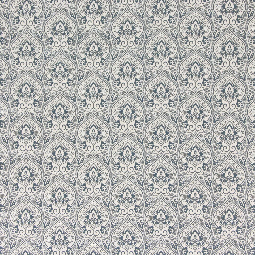 1970s Retro Vintage Wallpaper - Small Blue Damask on White, Sold by the ...