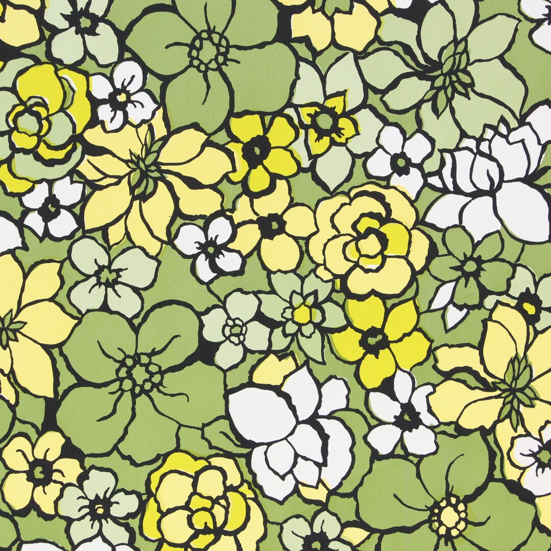 1970s Vintage Adhesive Paper - Retro Green Yellow Green Wallpaper Peel ...