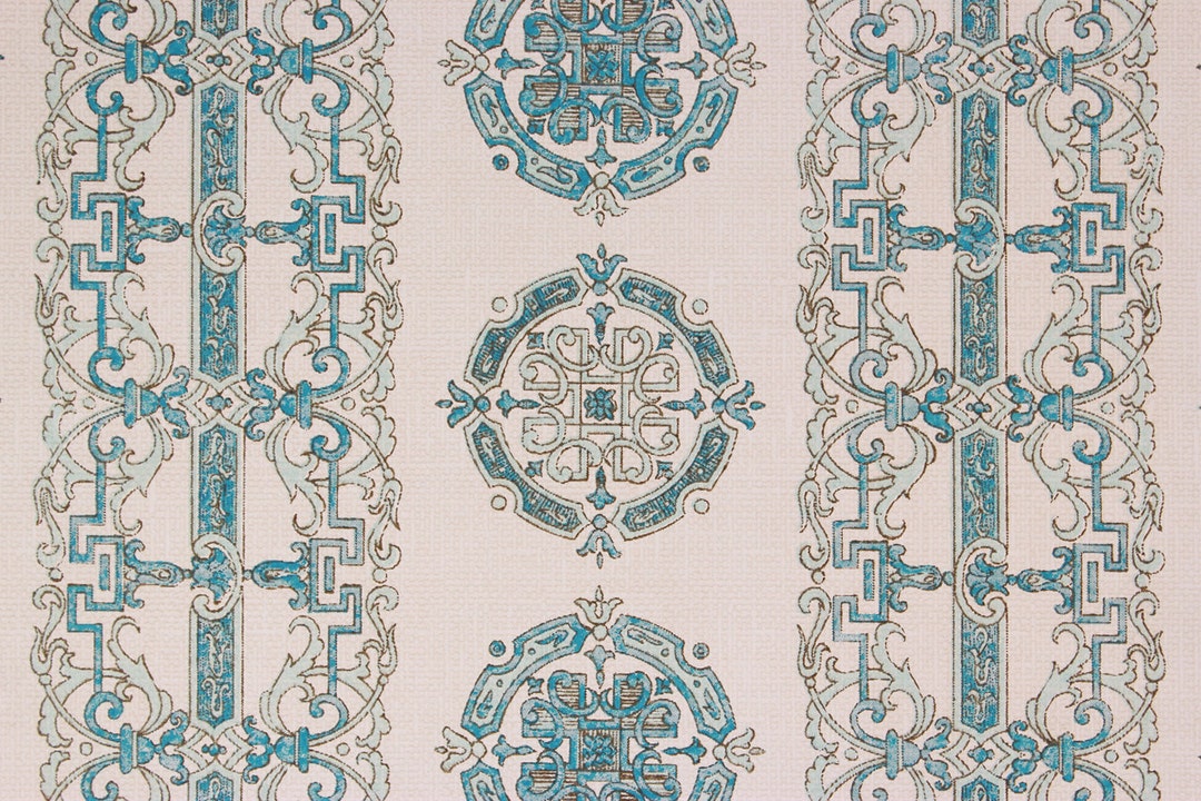 1960s Vintage Wallpaper Blue Medallion Cool Design by the - Etsy