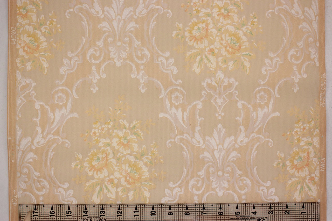 1930s Vintage Wallpaper Victorian Yellow Floral White Scrolls | Etsy