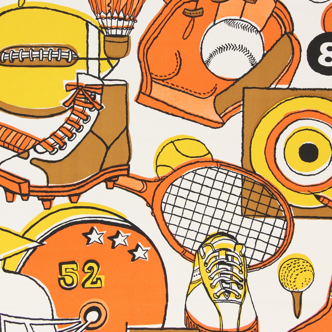 1970s Retro Vintage Adhesive Paper - Sports Football Baseball ...