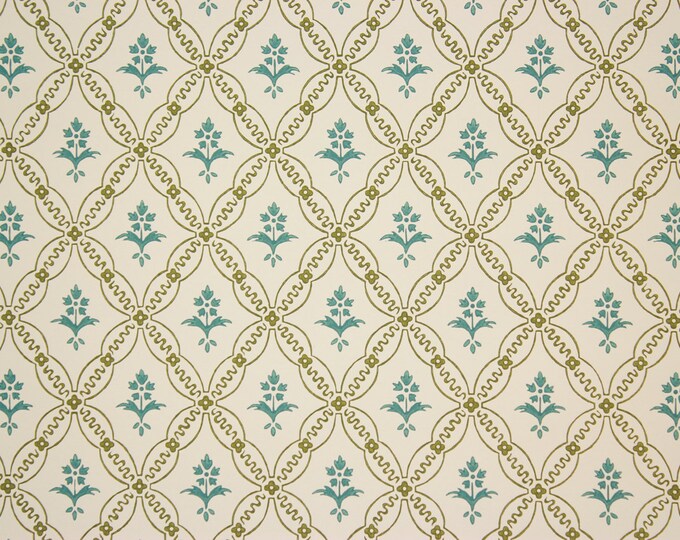 1970s Retro Vintage Wallpaper Blue and Green Floral Geometric - Etsy
