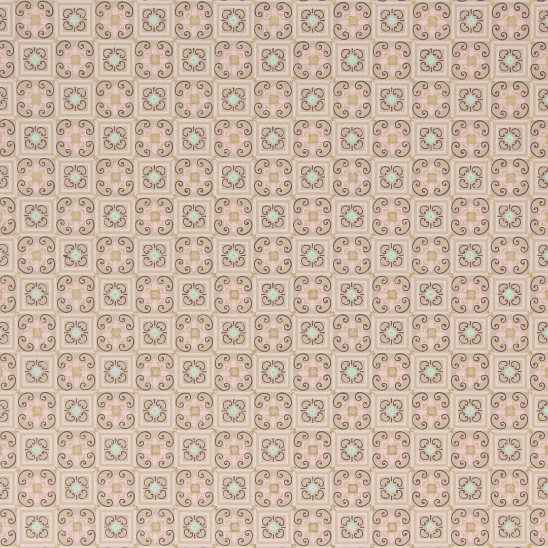 1950s Vintage Wallpaper - Pink Aqua and Gold Metallic Geometric on ...