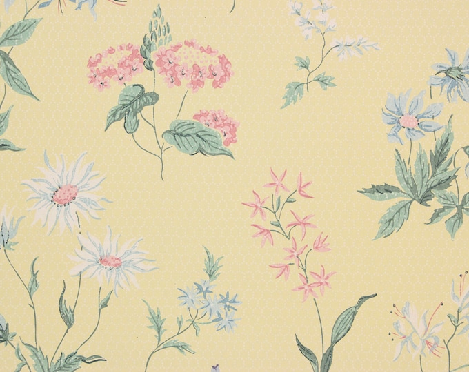 1940s Vintage Wallpaper - Spring Flowers on Yellow, Sold by the Yard - Etsy