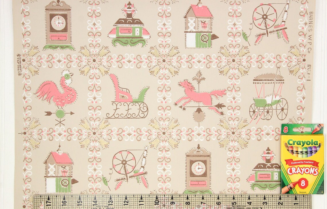 1950s Vintage Wallpaper Folk Art Rooster Antique Clock on - Etsy