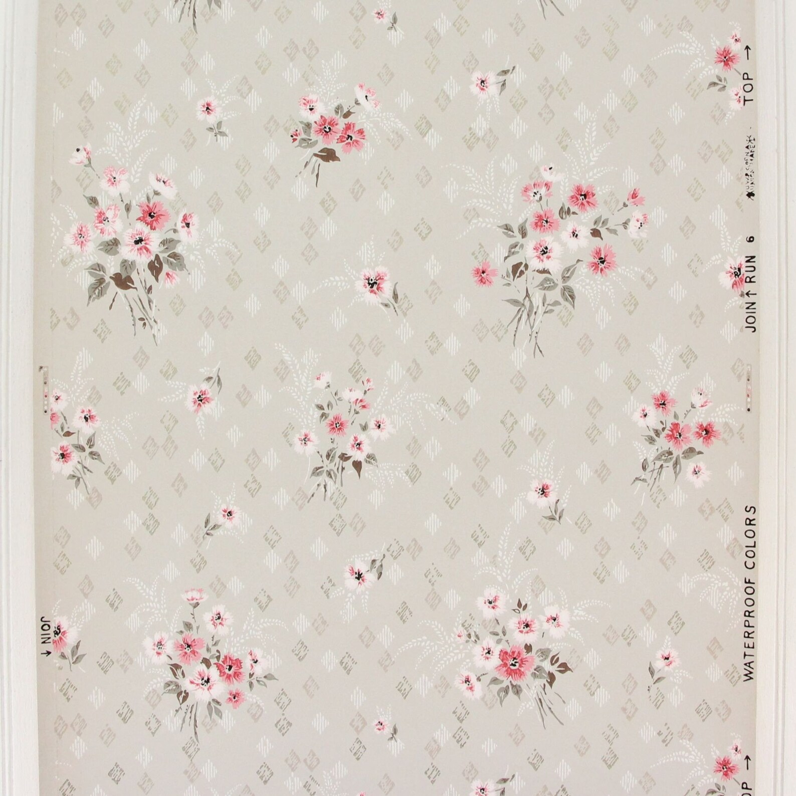 1940s Vintage Wallpaper Pink Flower Bouquets on Gray by the | Etsy