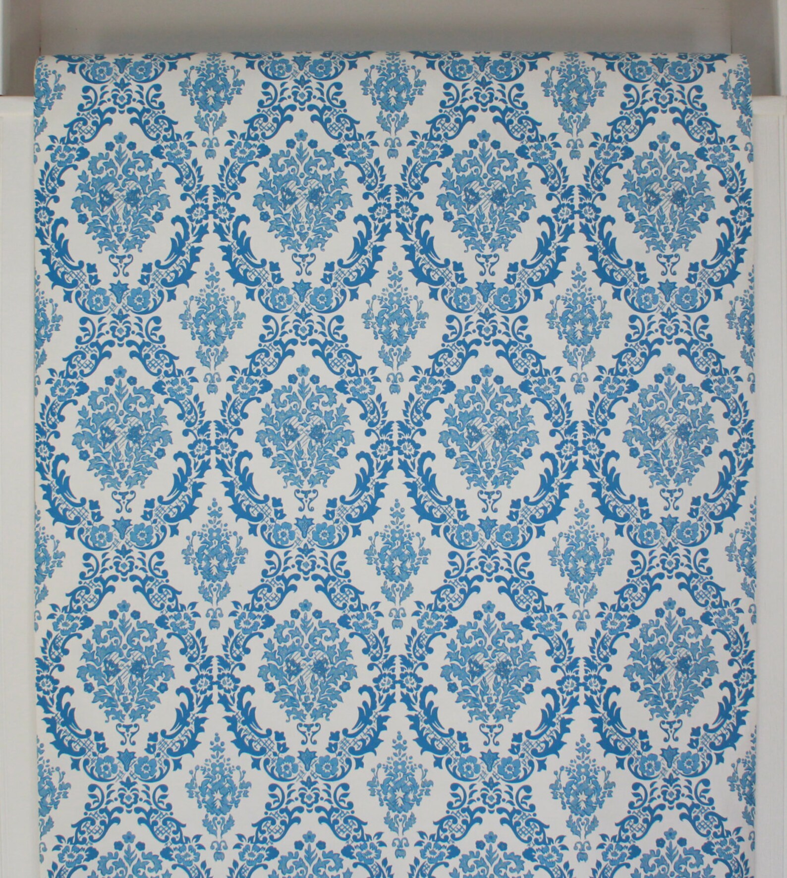 1970s Vintage Wallpaper Retro Vinyl Blue Damask Silver Glitter | Etsy