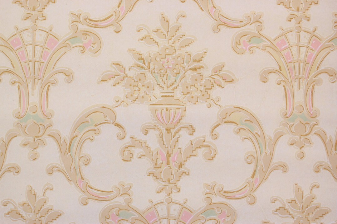 1930s Vintage Wallpaper Victorian Roses Pink Yellow Accents by - Etsy