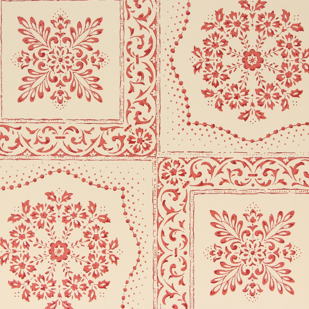 1950s Vintage Wallpaper Large Red Geometric on off White by the Yard - Etsy