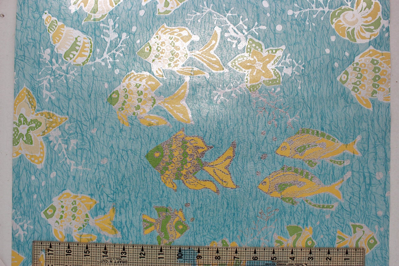 1970s Vintage Wallpaper Retro Vinyl Fish on Blue and Silver | Etsy