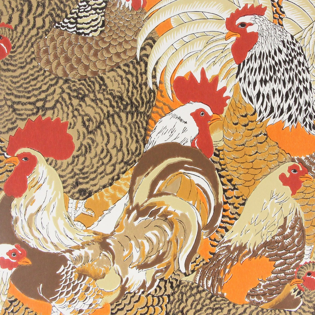 1970s Vintage Wallpaper - Roosters Hens Leghorn Plymouth Rock, Sold by ...