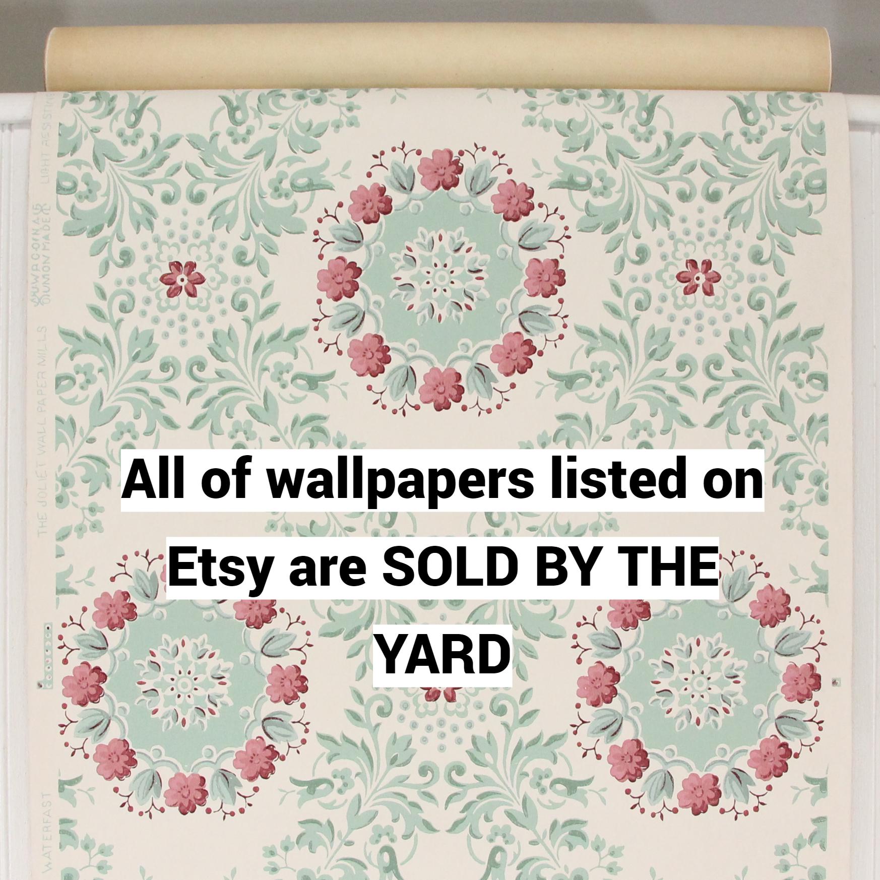 1950s Vintage Wallpaper – Dark Pink & Green Floral Geometric Design ...