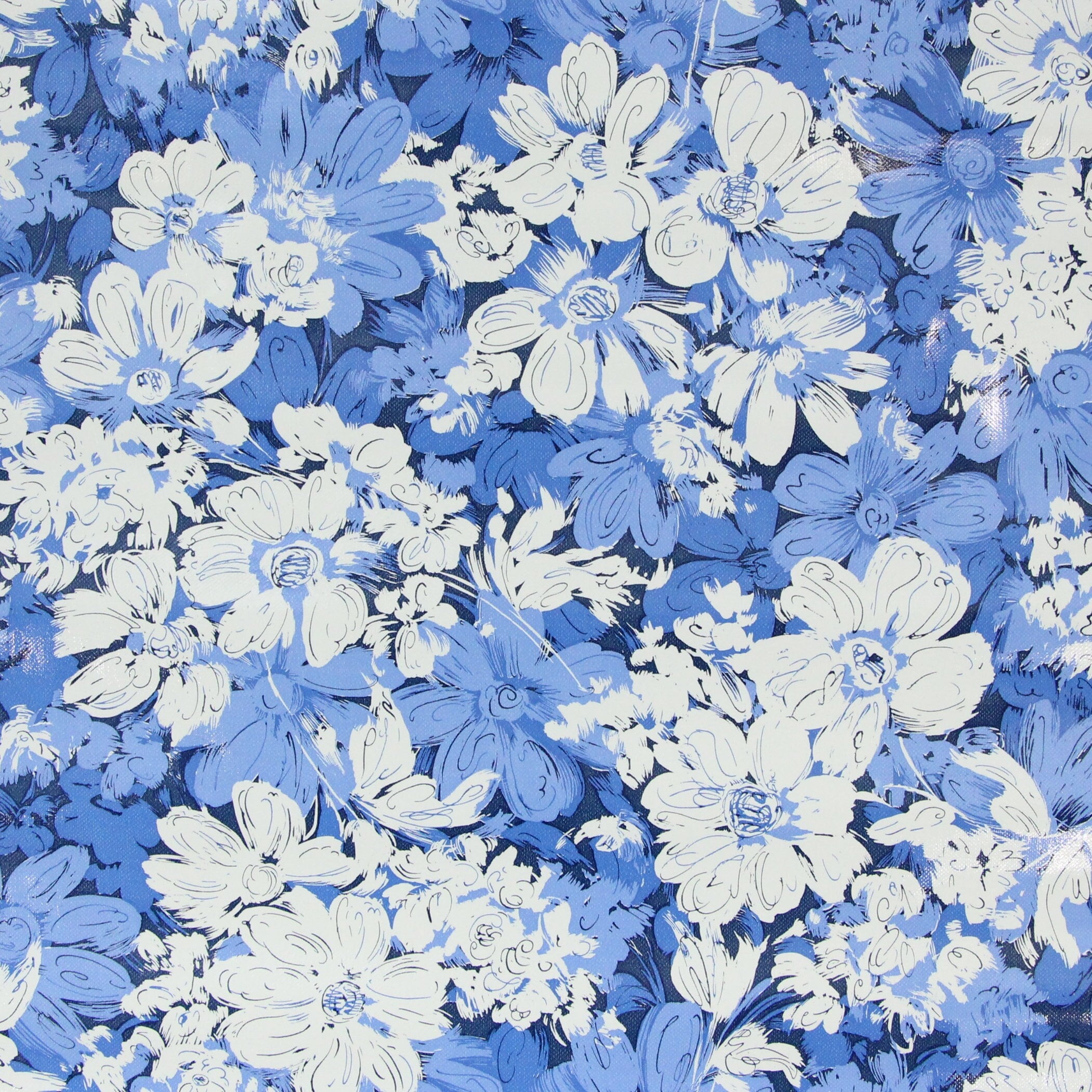 1970s Vintage Wallpaper - Vinyl Retro Blue and White Flowers, Sold by ...